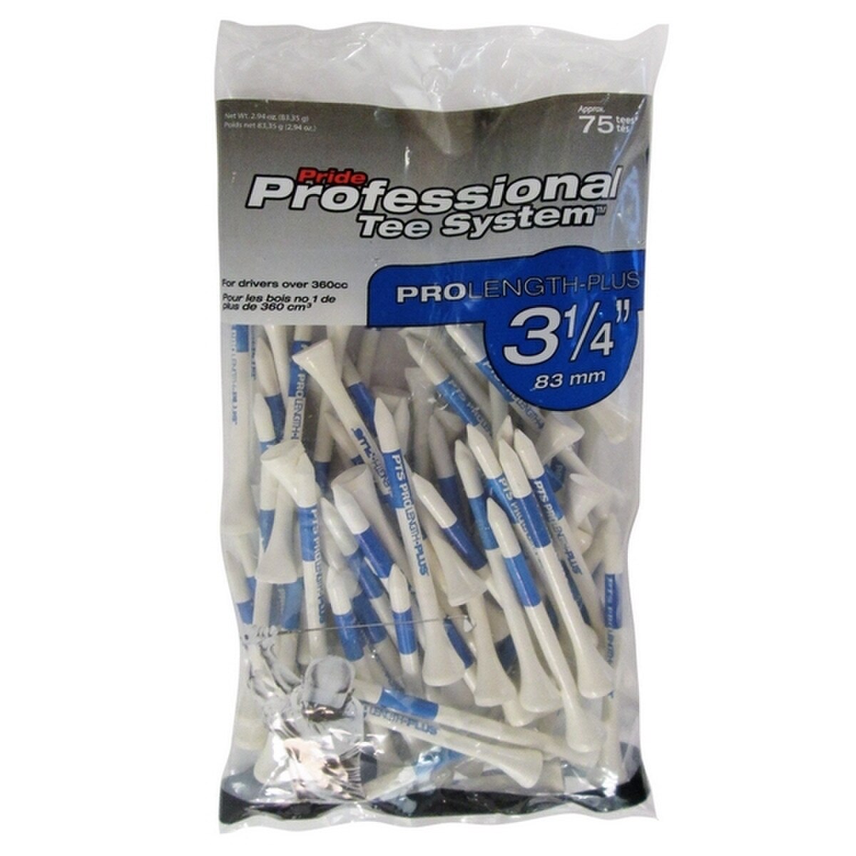 PTS Prolength-Plus 3 1/4 75 White Tees Per Bag